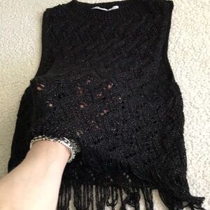 Zara | Tops | Zara Metallic Thread Knit Fringed Top S New | Poshmark